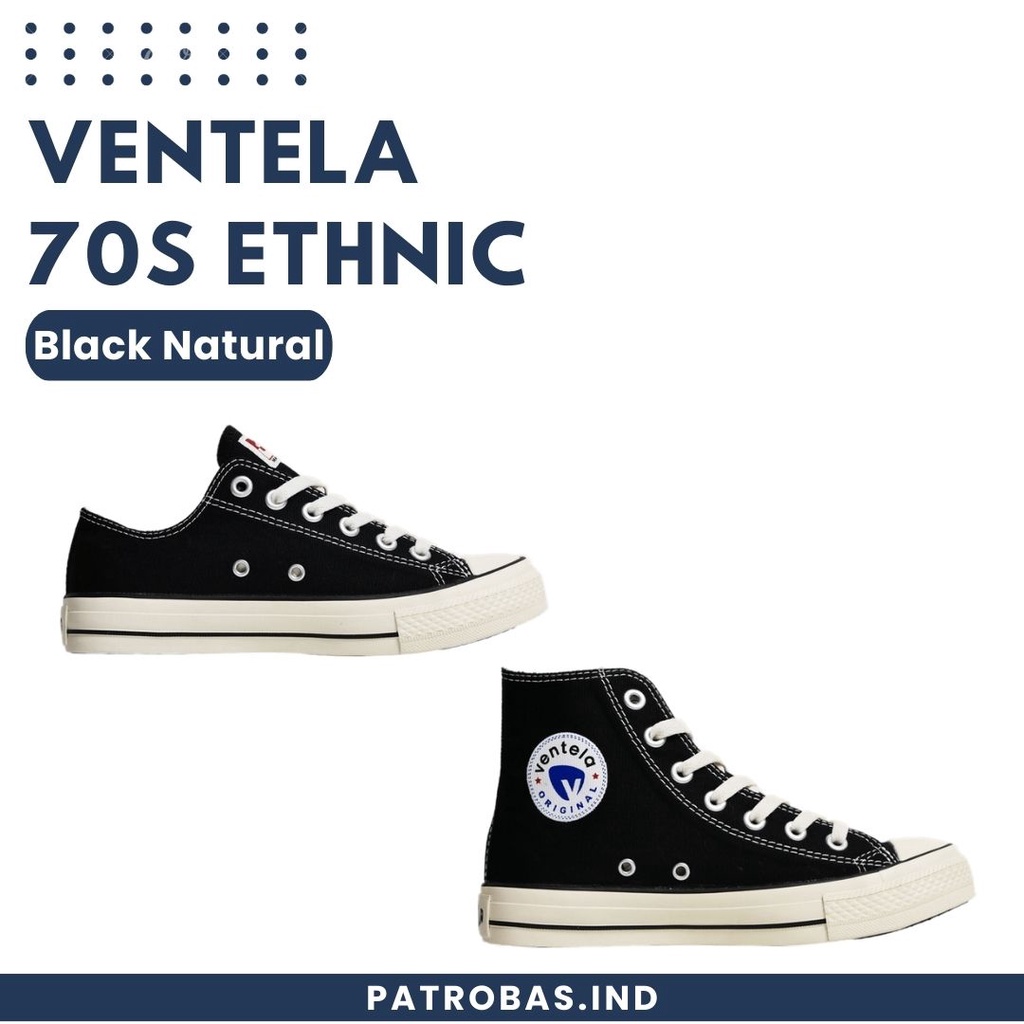Jual VENTELA 70s Ethnic Low High Black Natural Original Sepatu Sneakers Vantela Hitam Polos ...