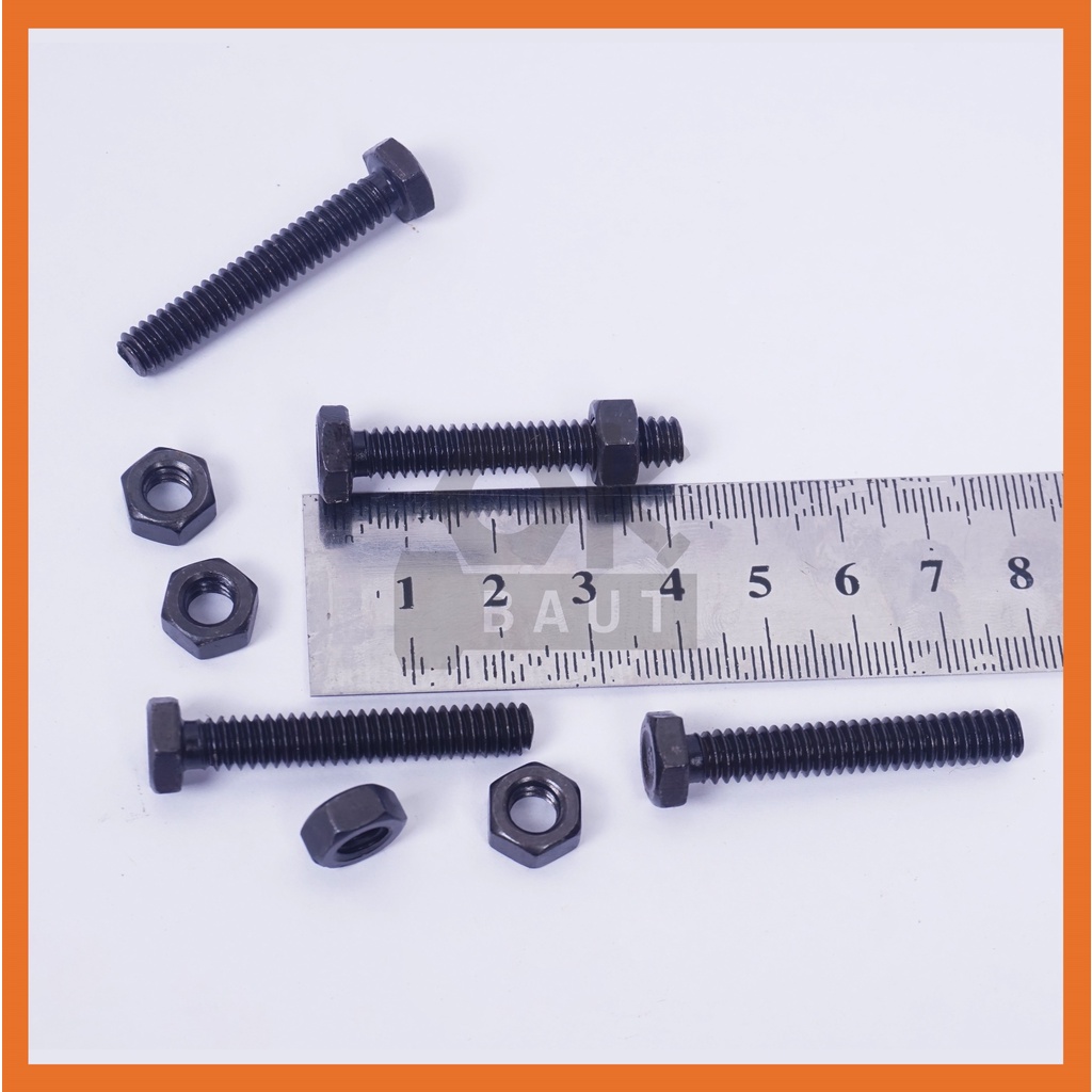 Jual B/N Baut Besi UNC + Mur Hitam 1/4" X 1-1/2" / Baut hitam / Baut ...