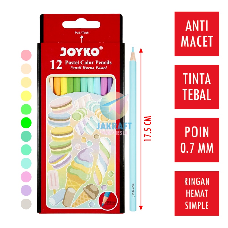 Jual 12 Pcs Pensil Warna Pastel Isi 12 Panjang Joyko Cp 125p Color
