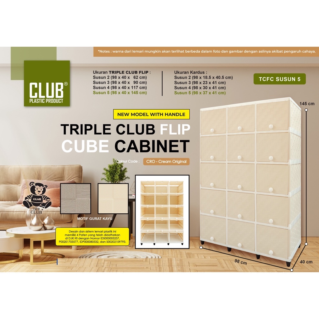 Jual Triple Club Flip Cube Cream Original Susun 5 - Lemari Plastik ...