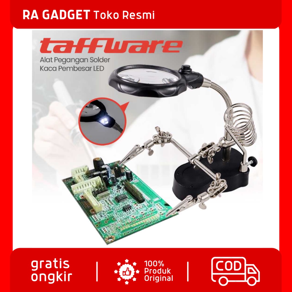 Jual Alat Pegangan Solder Helping Hand Kaca Pembesar LED / Stand Tempat ...