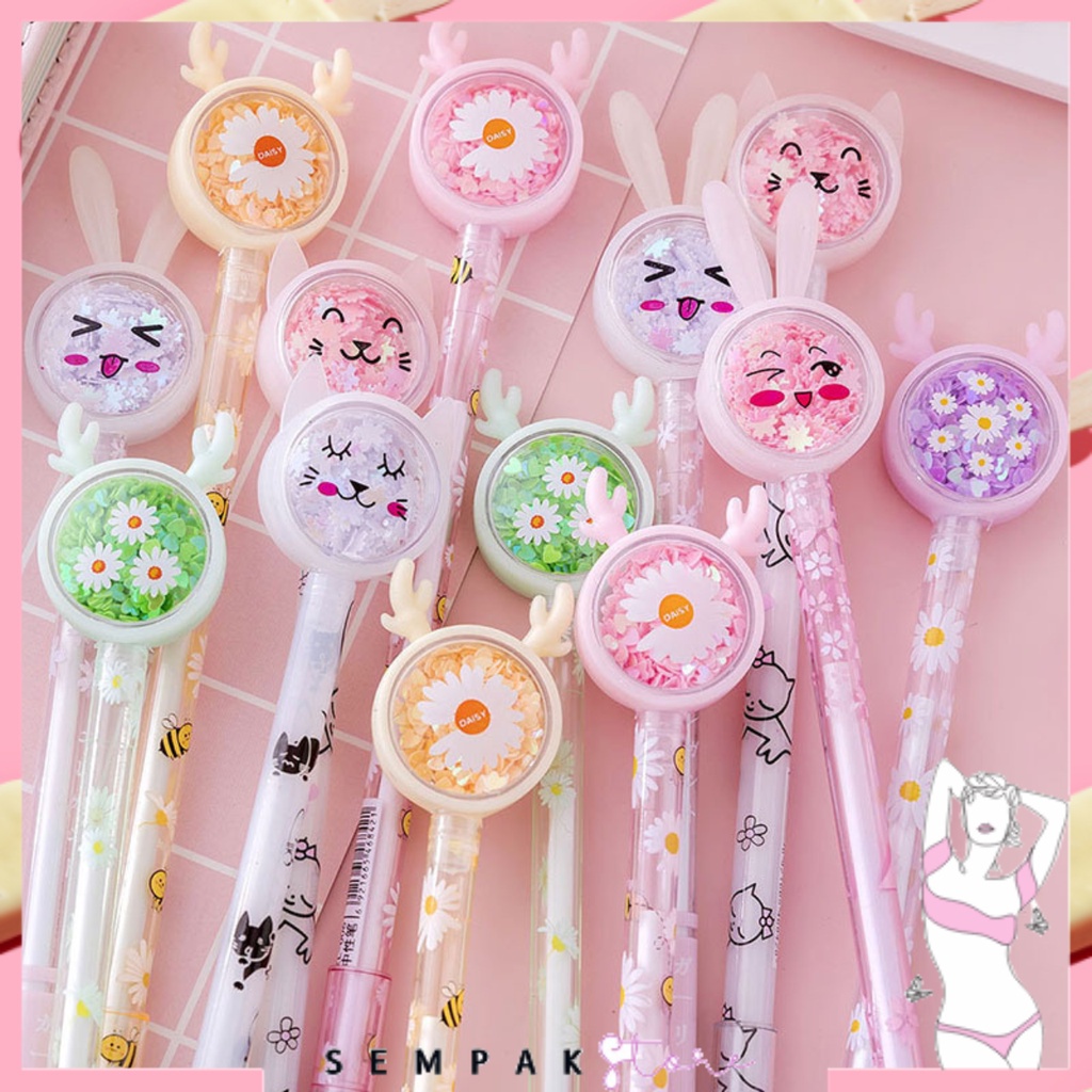 Jual SS Pena Karakter Payet Gliter Bunny Lucu Black Ink Gel Pulpen ...