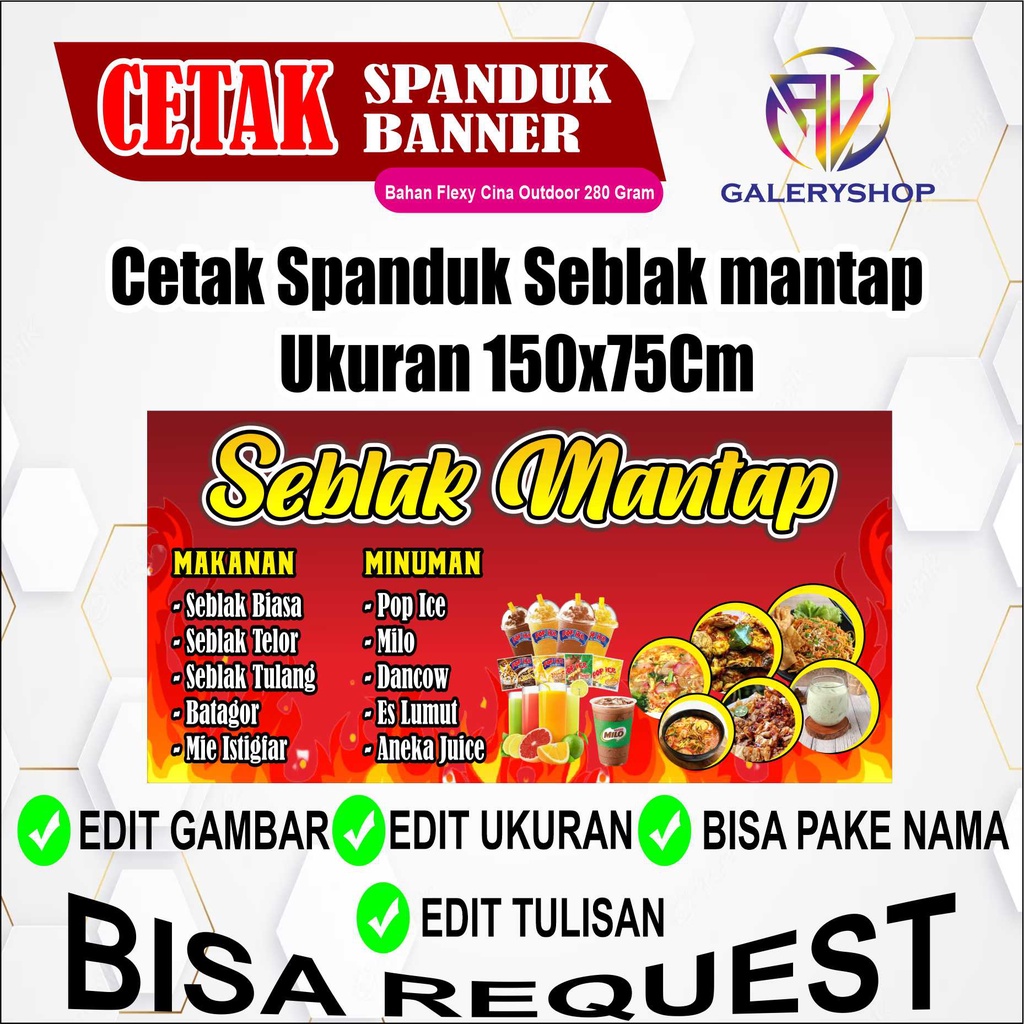 Jual cetak spanduk banner seblak mantap custom ukuran 150x75 cm ...