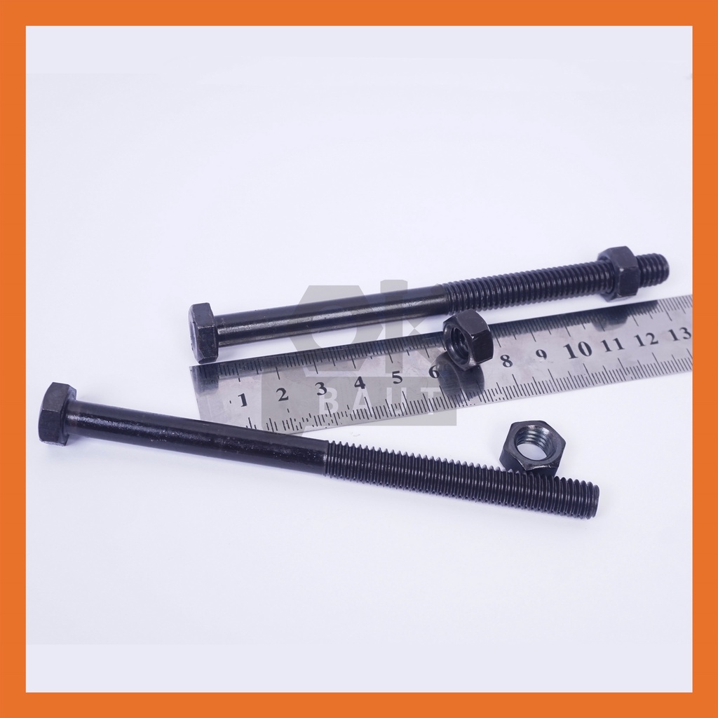Jual B/N Baut Besi UNC + Mur Hitam 3/8" X 5" / Baut hitam / Baut besi ...