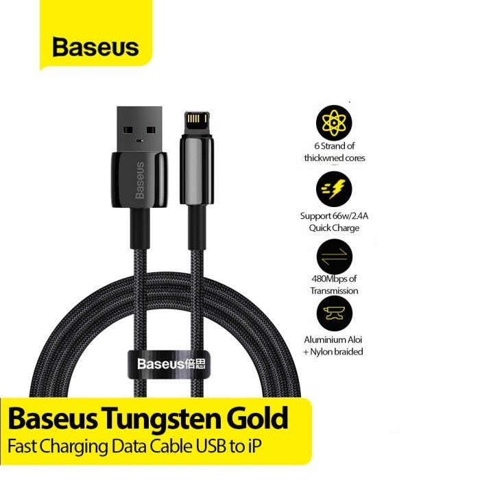 Jual Baseus Tungsten Gold Kabel Data iPhone Fast Charging USB Lightning ...