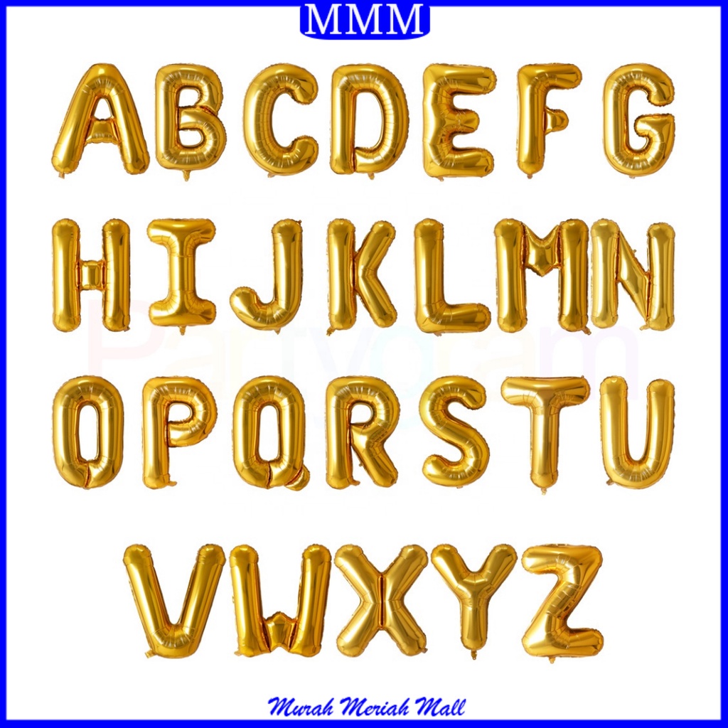 Jual MMM Balon Foil Huruf Gold ± 40Cm Ballon Foil Abjad Alphabet Polos ...