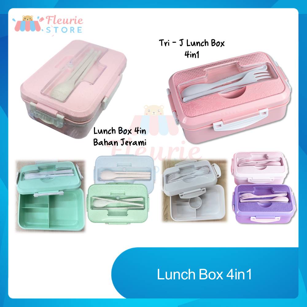 Jual Lunch Box 4in1 1000ml + Sendok dan Sumpit(Tepak Makan Wadah Bekal ...