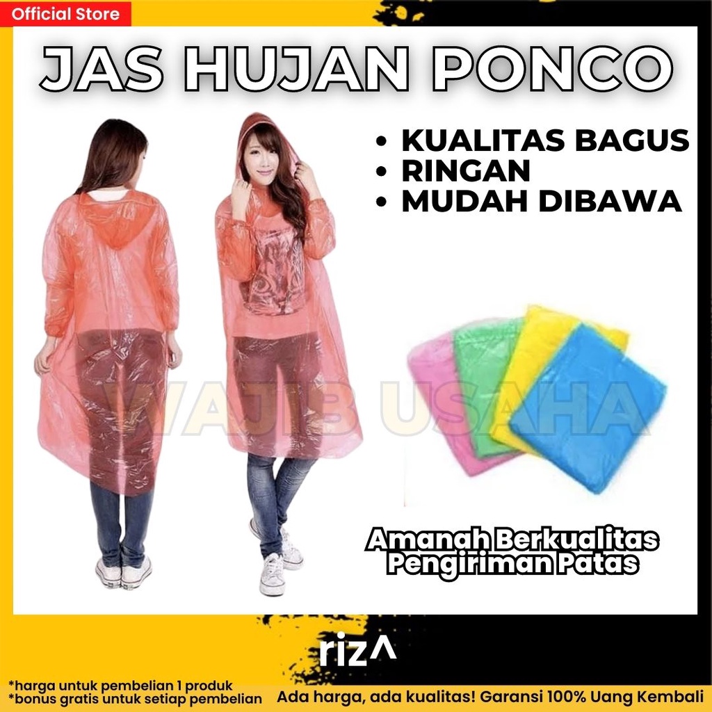 Jual Jas Hujan Plastik Ponco Raincoat Poncho Disposable Pria Wanita ...
