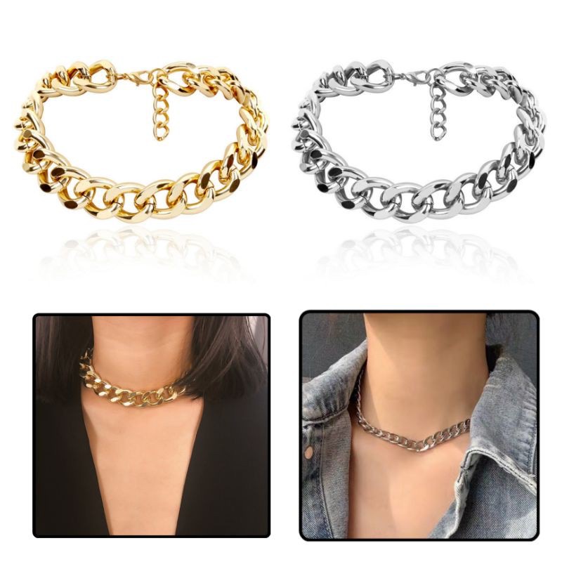 Jual Sayishop Kalung Choker Retro Rantai Besar Pipih Edgy Style Chain ...