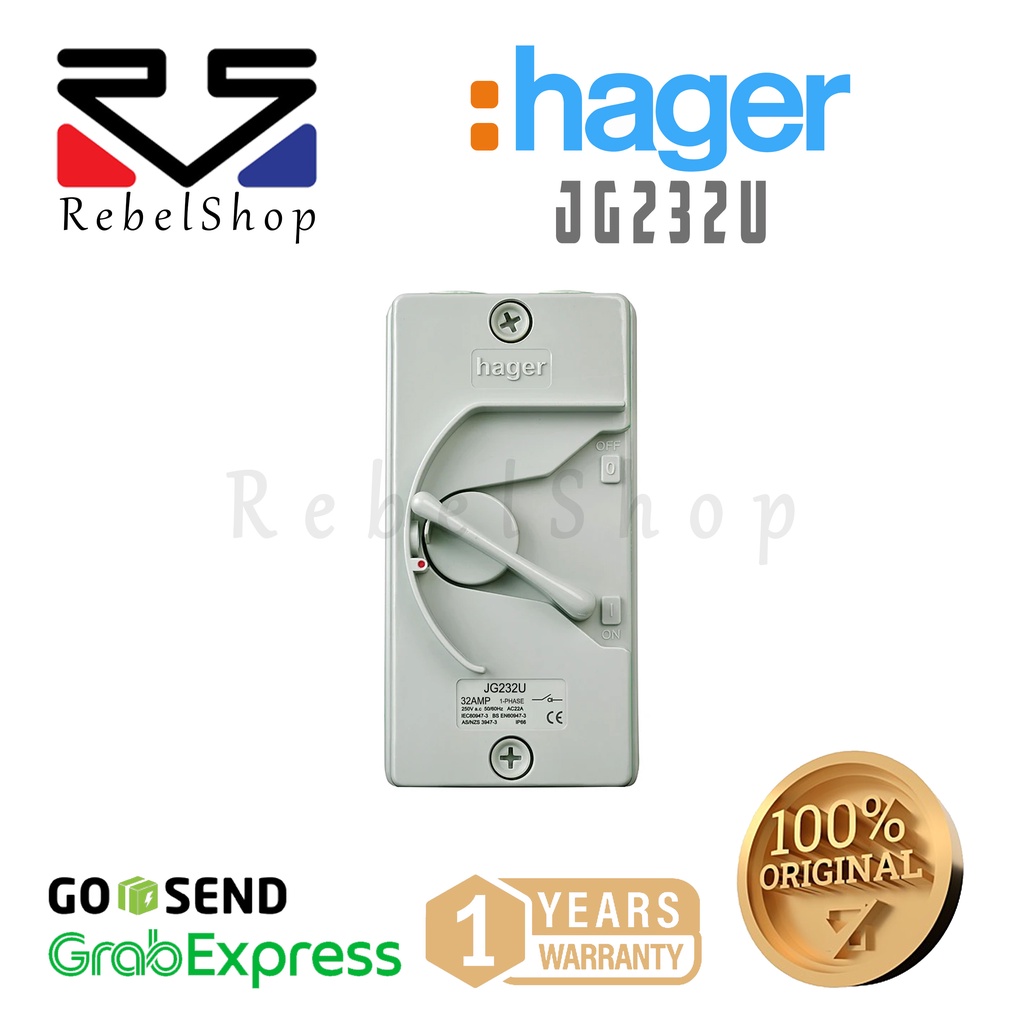 Jual Hager JG232U Utility Isolator Switch 2P 32A Isolating IP66 ...
