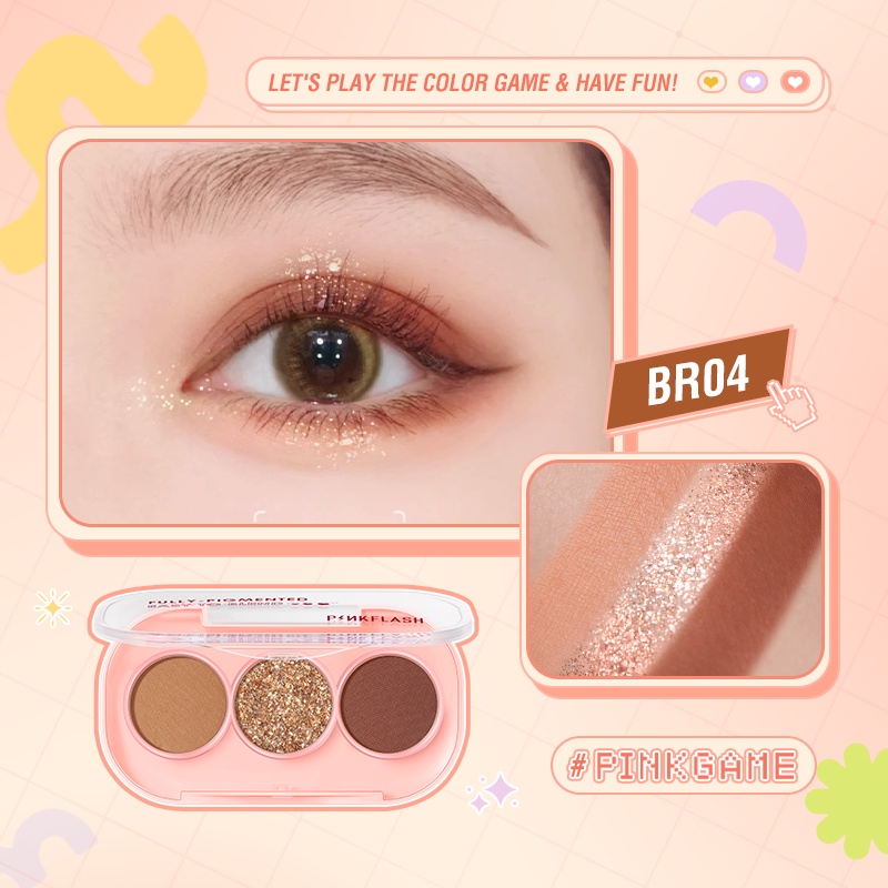 Jual PINKFLASH 3 Shade Eyeshadow Palette High Pigment Giltter Easy To ...