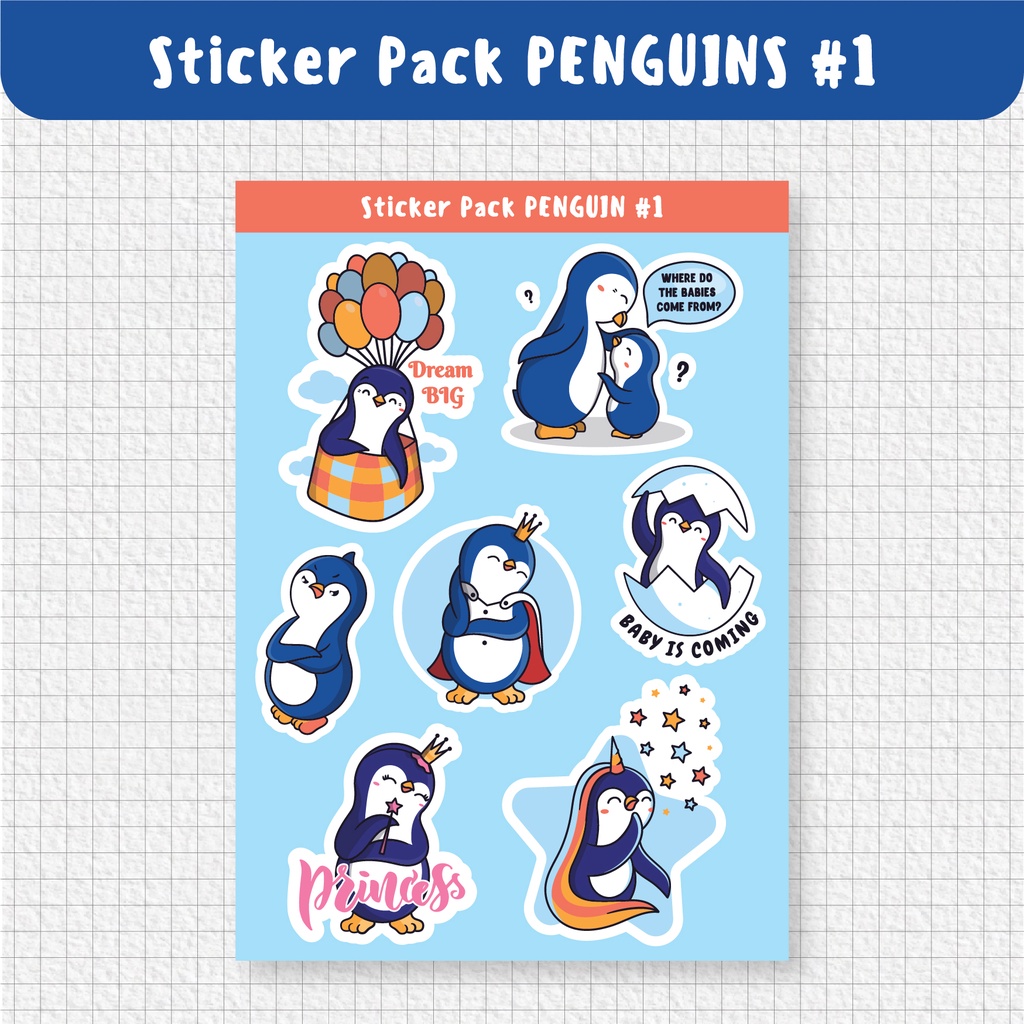 Jual Sticker Pack Penguin Lucu Aesthetic - Sticker Waterproof Tumblr ...