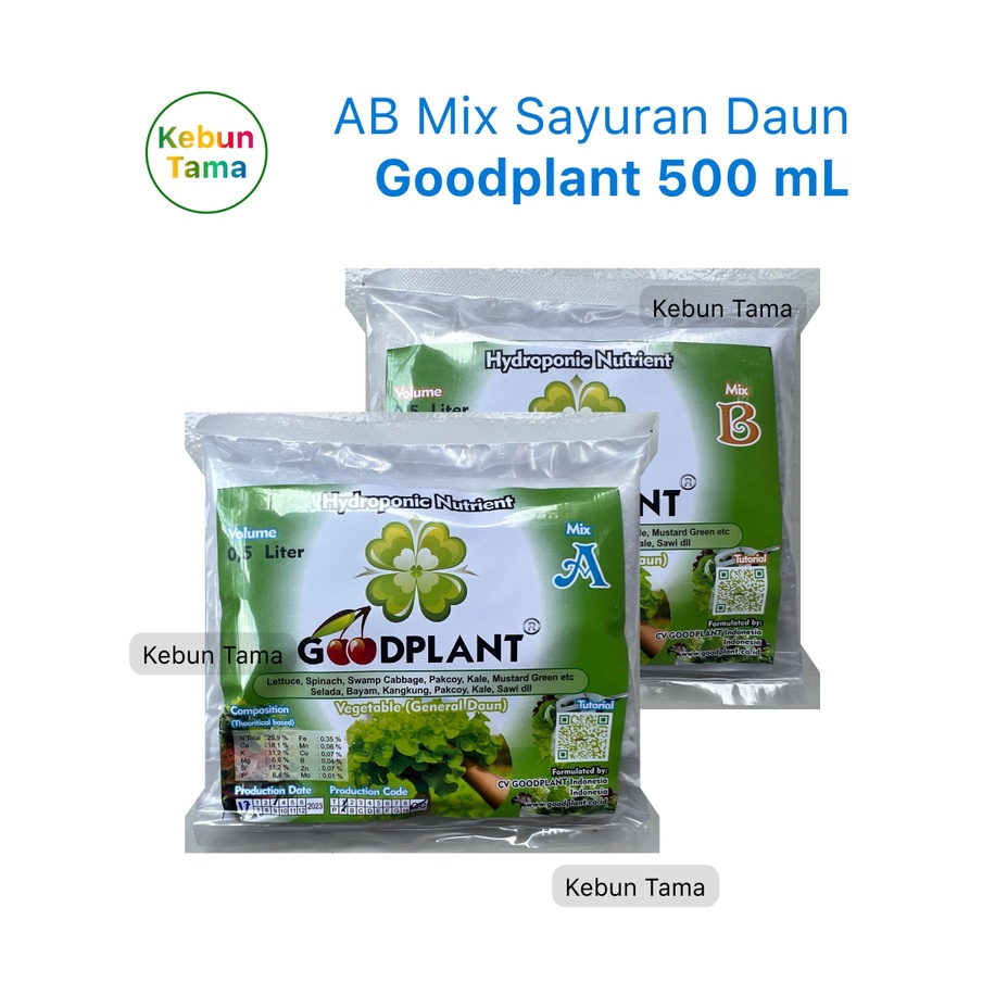 Jual AB Mix Nutrisi Hidroponik Sayur / Sayuran Daun Goodplant 500 mL ...