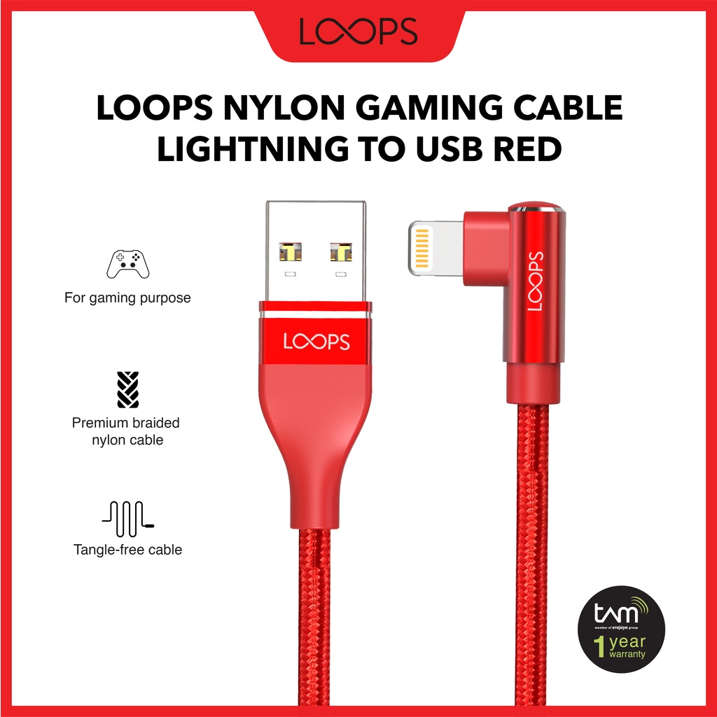 Jual LOOPS Nylon Gaming Cable - Lightning to USB Red | Shopee Indonesia