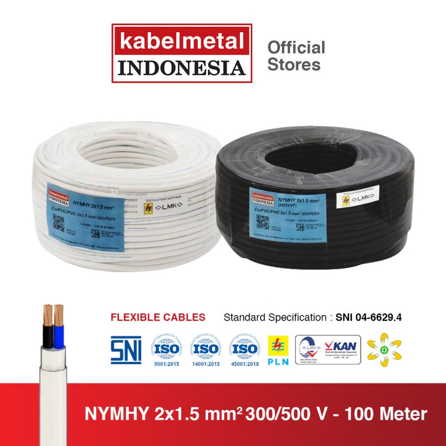 Jual Kabel NYMHY 2x1.5 mm 100 Meter Roll kabelmetal INDONESIA - Serabut Tembaga Fleksibel PVC ...