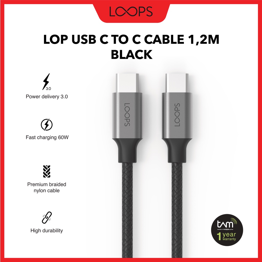 Jual LOOPS USB C to C Cable 1,2M - Black | Shopee Indonesia