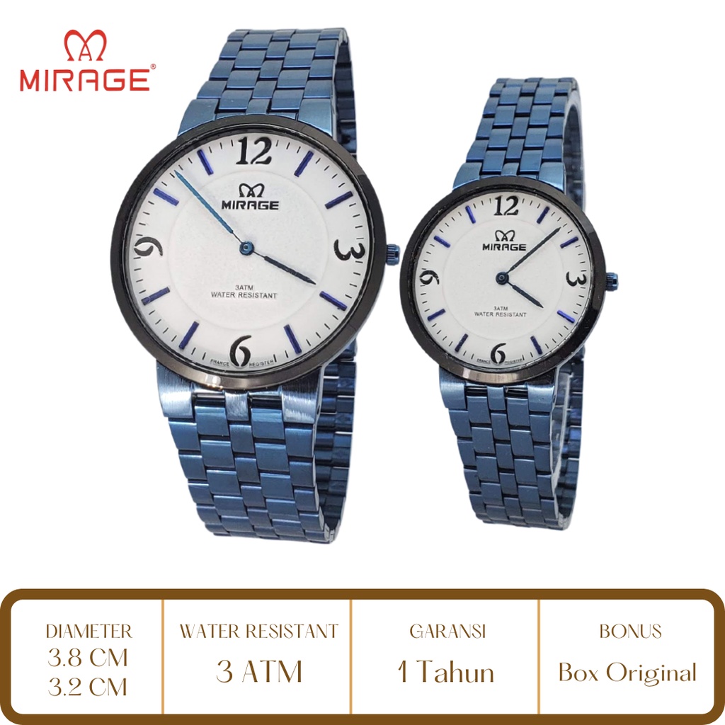 Jual Jam Tangan Mirage Watch Official Couple Pria Wanita Blue 2 Jarum ...