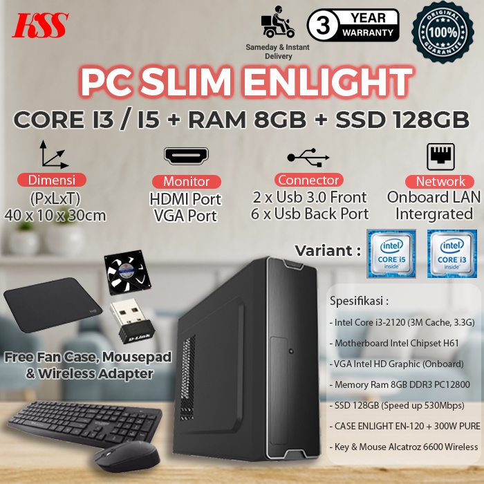 Jual BARU PC Slim / Komputer Rakitan Core i3, SSD 128GB, HDD 500GB Siap Pakai | Shopee Indonesia