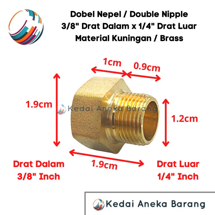 Jual Double Nipple Dobel Nepel 3/8 x 1/4 Inch Kuningan Drat Luar Dalam | Shopee Indonesia
