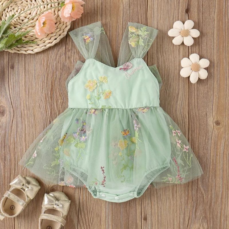 Jual Romper dress bayi perempuan flowers green cantik | Shopee Indonesia