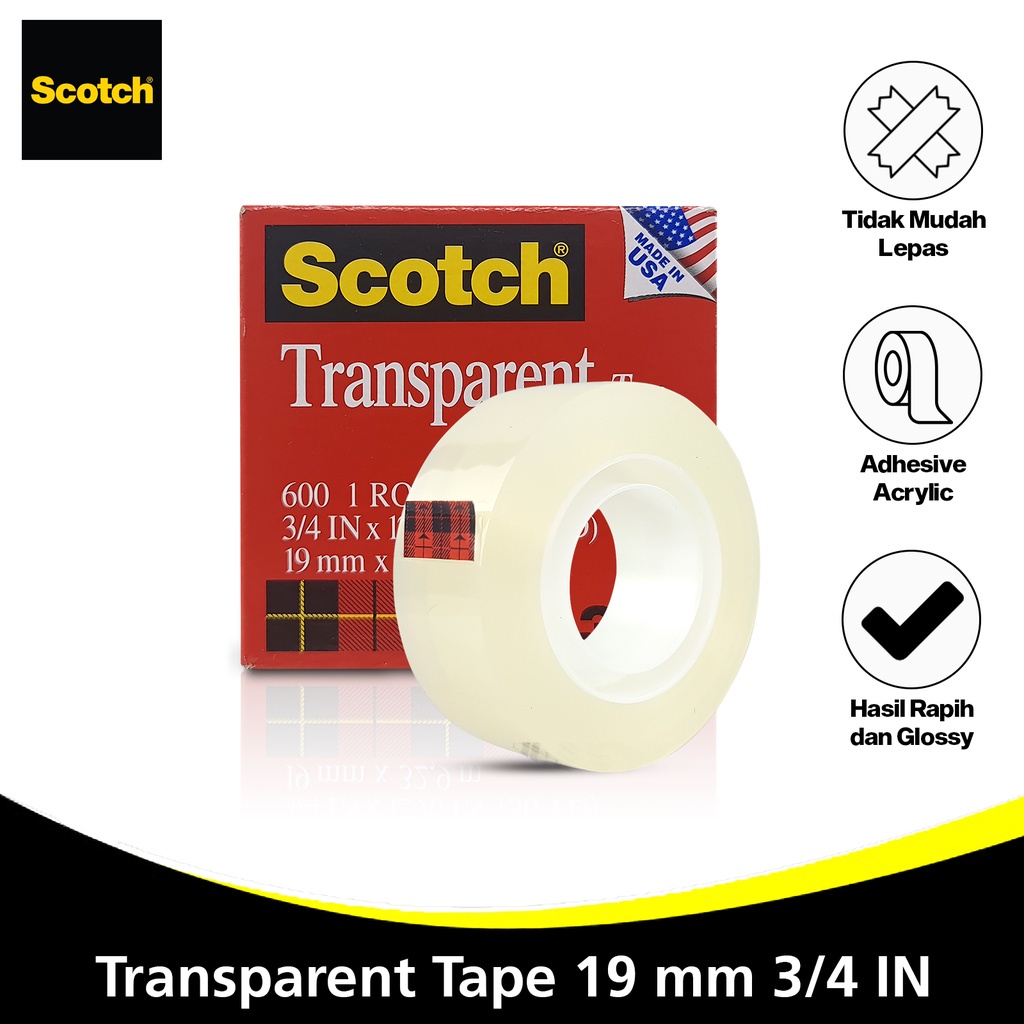Jual 3M Scotch Selotip Isolasi Perekat 600 Trasnparent Tape 36Yd Lakban Bening 3M-Scotch-600 ...