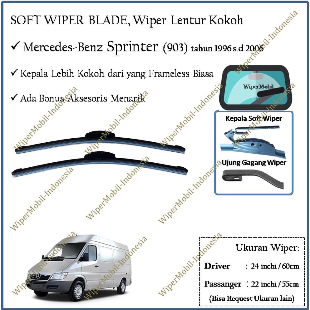 Jual Wiper Soft Lentur Mercedes Benz Sprinter 903 tahun 1996 1997 1998 ...