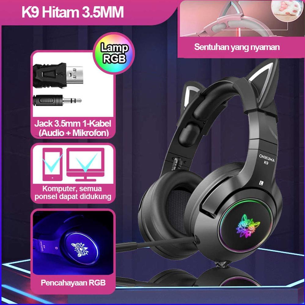 Jual ONIKUMA K9 Hijau Headset Gaming Telinga Kucing RGB Headphone Girl ...