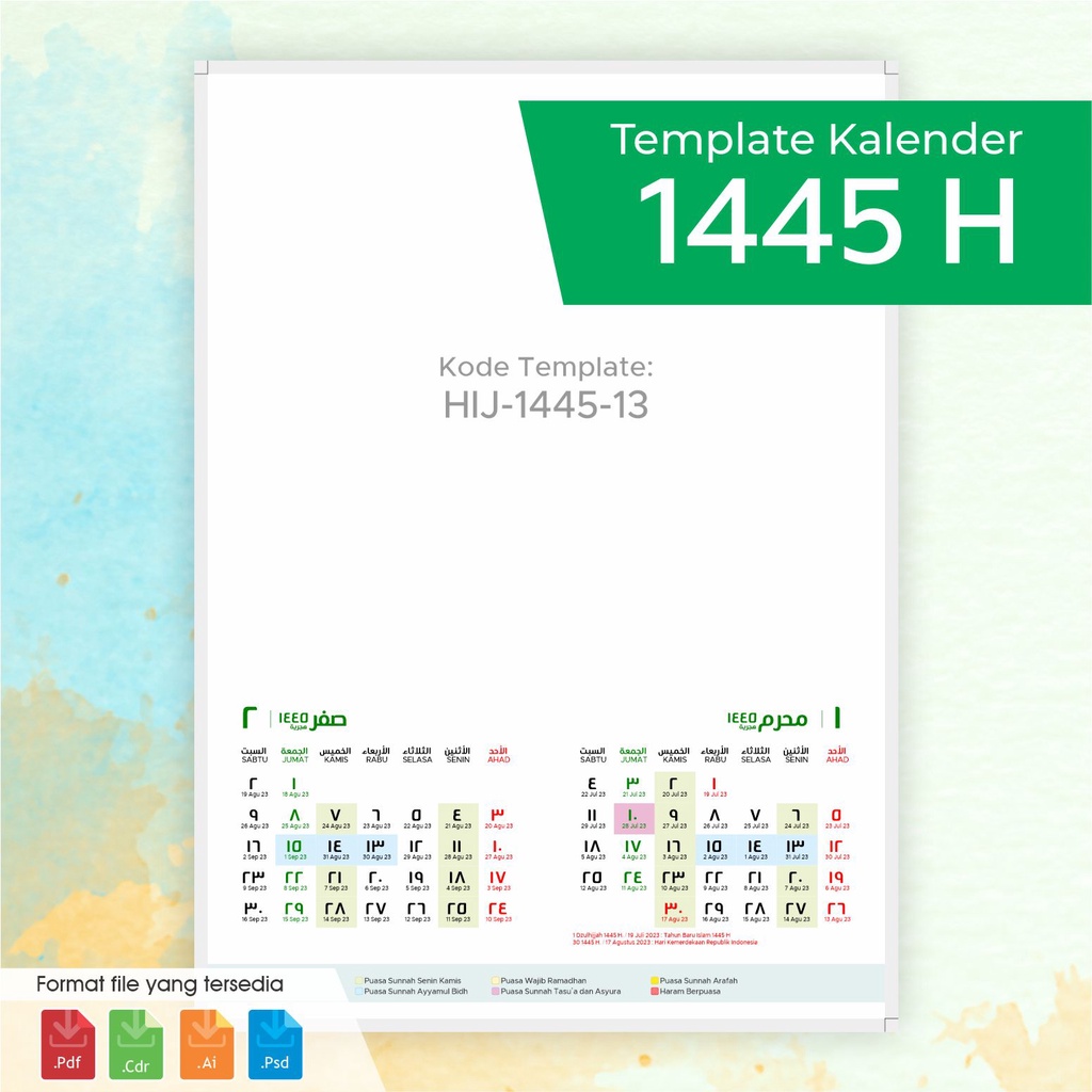 Jual Template Kalender Hijriyah 1445 Dwiwulan Versi Muhammadiyah, HIJ ...
