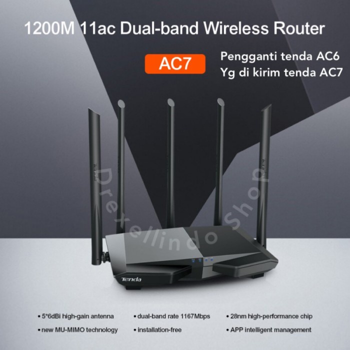 Jual Tenda Ac7 1200Mbps Network Extender Wifi Router 2.4Ghz/5.0Ghz 5 ...