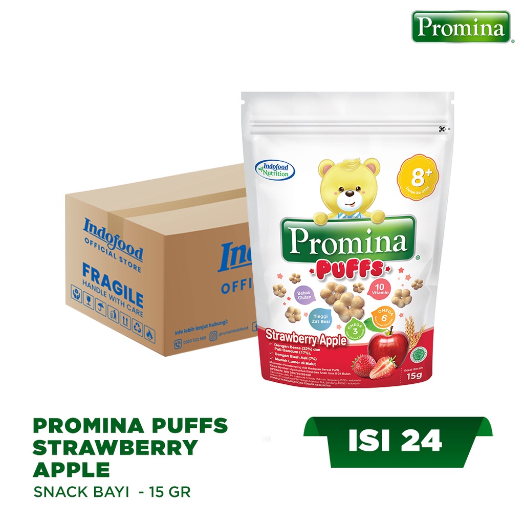 Jual 1 ctn - Promina Puffs Strawberry Apple 15 gr | Shopee Indonesia