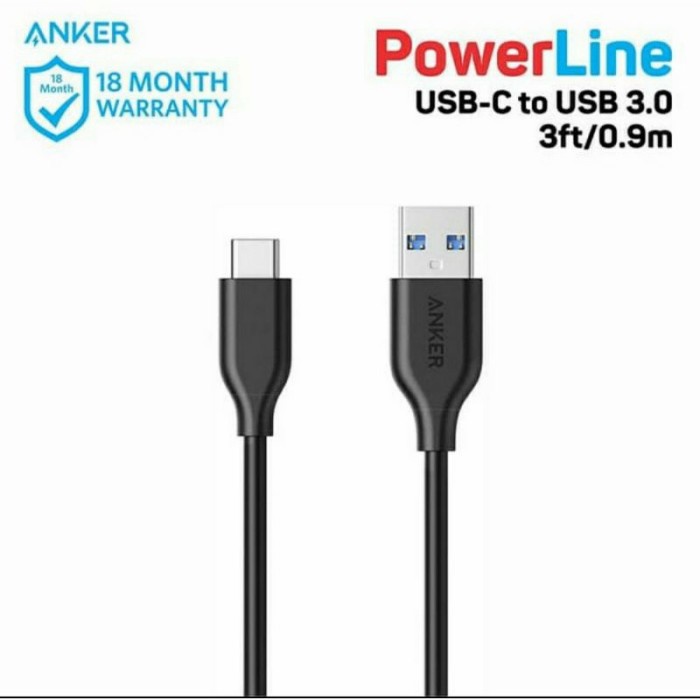 Jual Kabel Data Anker Powerline USB To Type C 3ft 0.9M High Speed ...