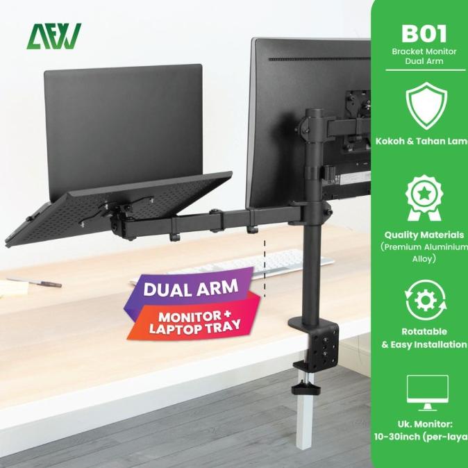 Jual Bracket Monitor Dual Arm Monitor & Laptop Stand AFW - B01 | Shopee ...