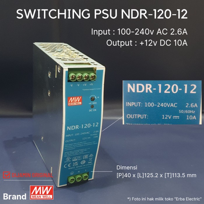 Jual Meanwell NDR-120-12 Switching Power Supply SMPS 12v 10a EDR Mean Well | Shopee Indonesia