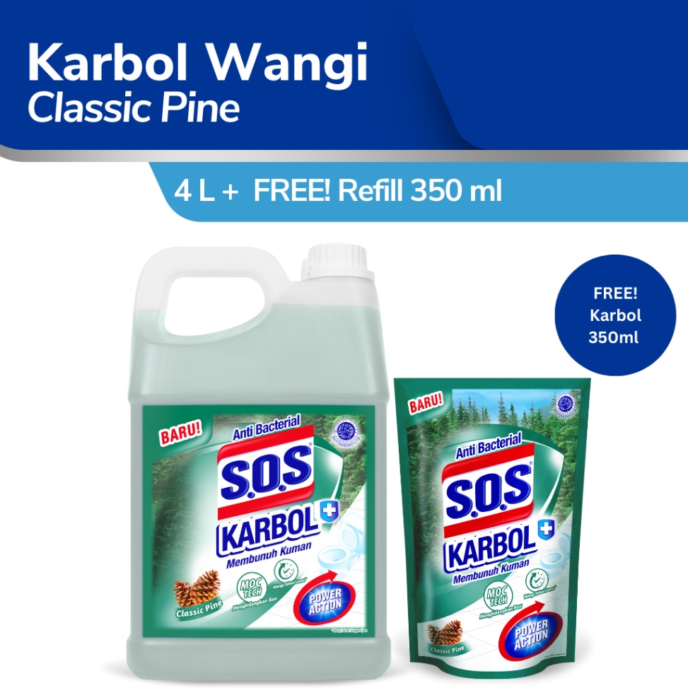 Jual (E☛QE-♥) SOS Karbol Classic Pine Anti Bacterial Jerrycan 4 Liter ...