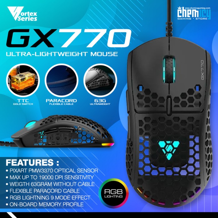 Jual Vortex Series GX770 / GX-770 RGB Ultra-lightweight Gaming Mouse ...
