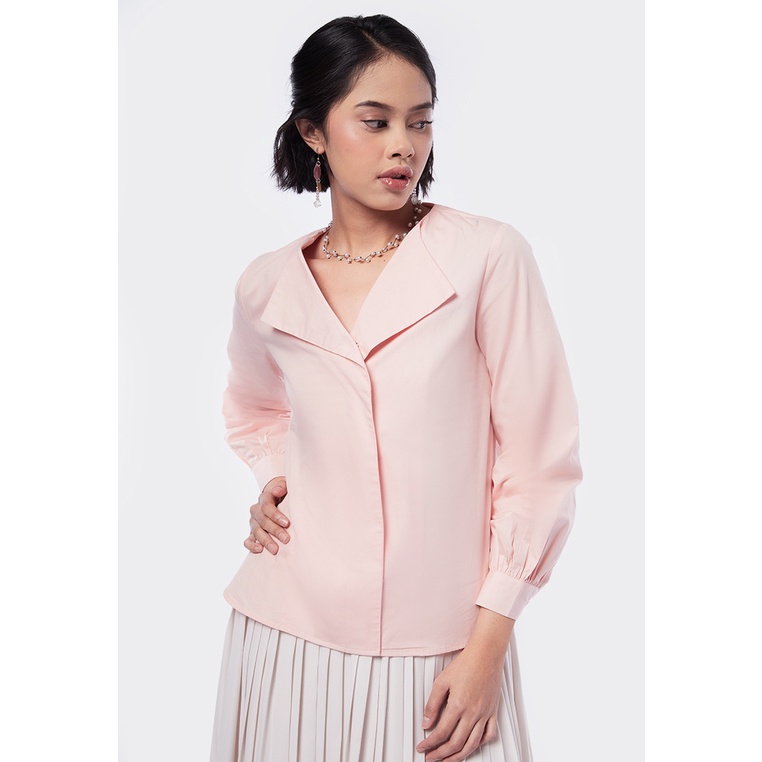 Jual Executive Overlap Collar Long Sleeve Blouse Soft Pink | Shopee ...