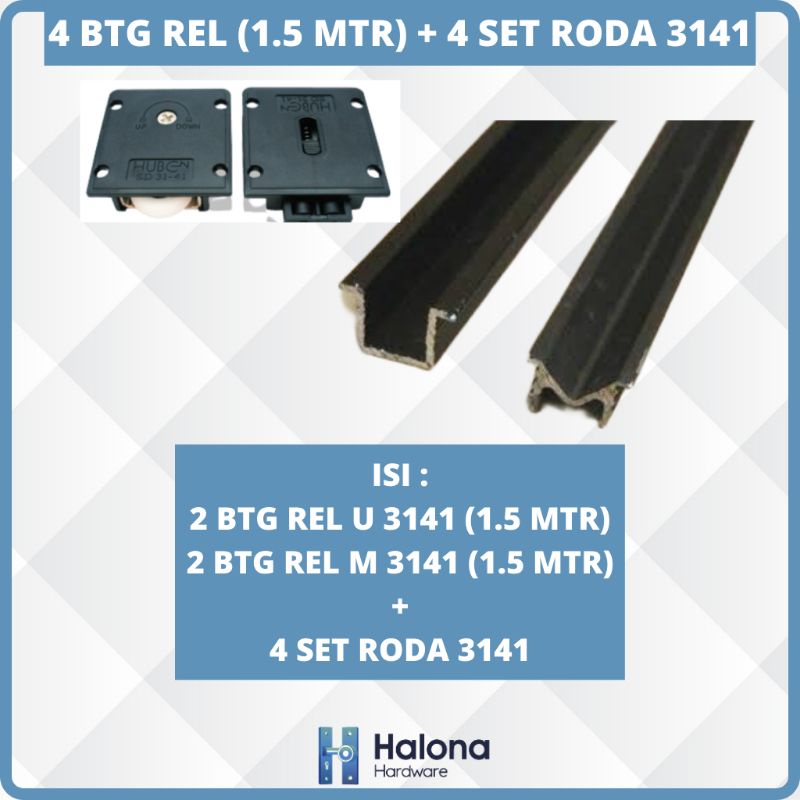 Jual Rel Sliding U Dan M 3141 Huben 4 Batang 1.5 Meter + 4 Set Roda SD ...