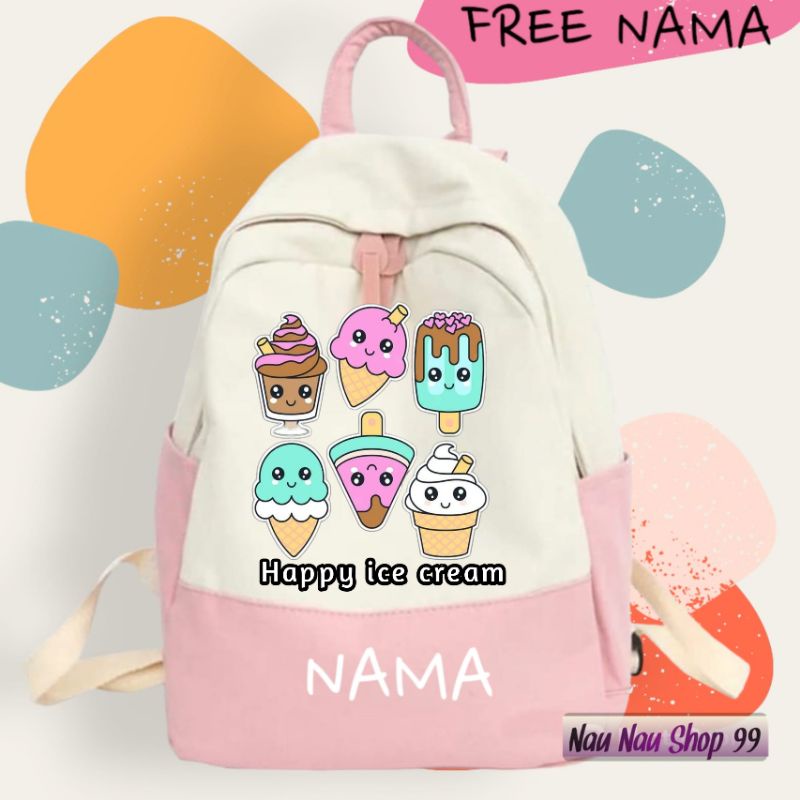 Jual (Free Nama) Tas ransel anak ice cream happy lucu | Shopee Indonesia