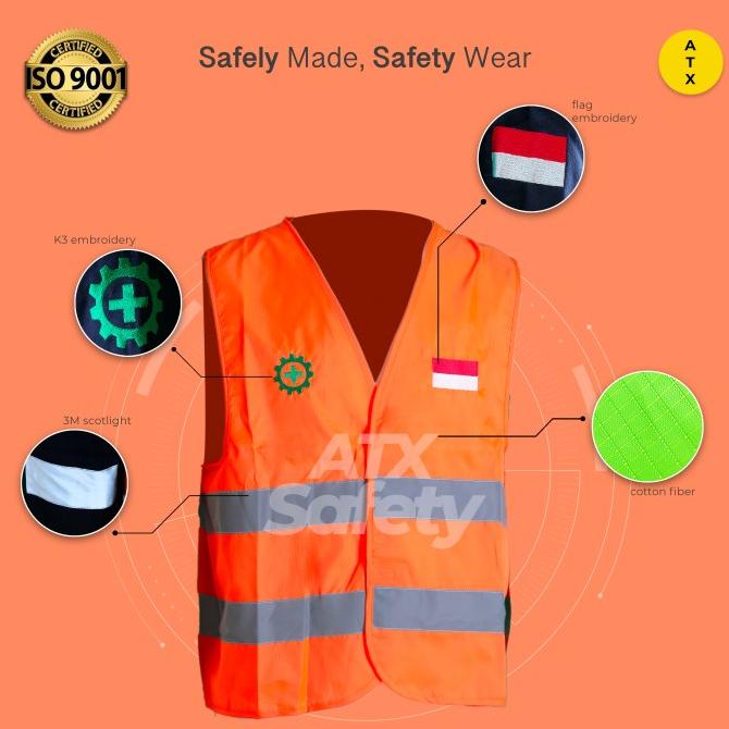 Jual Rompi Safety Proyek Lapangan Atx Oren Berlogo K3 Dan Bendera ...