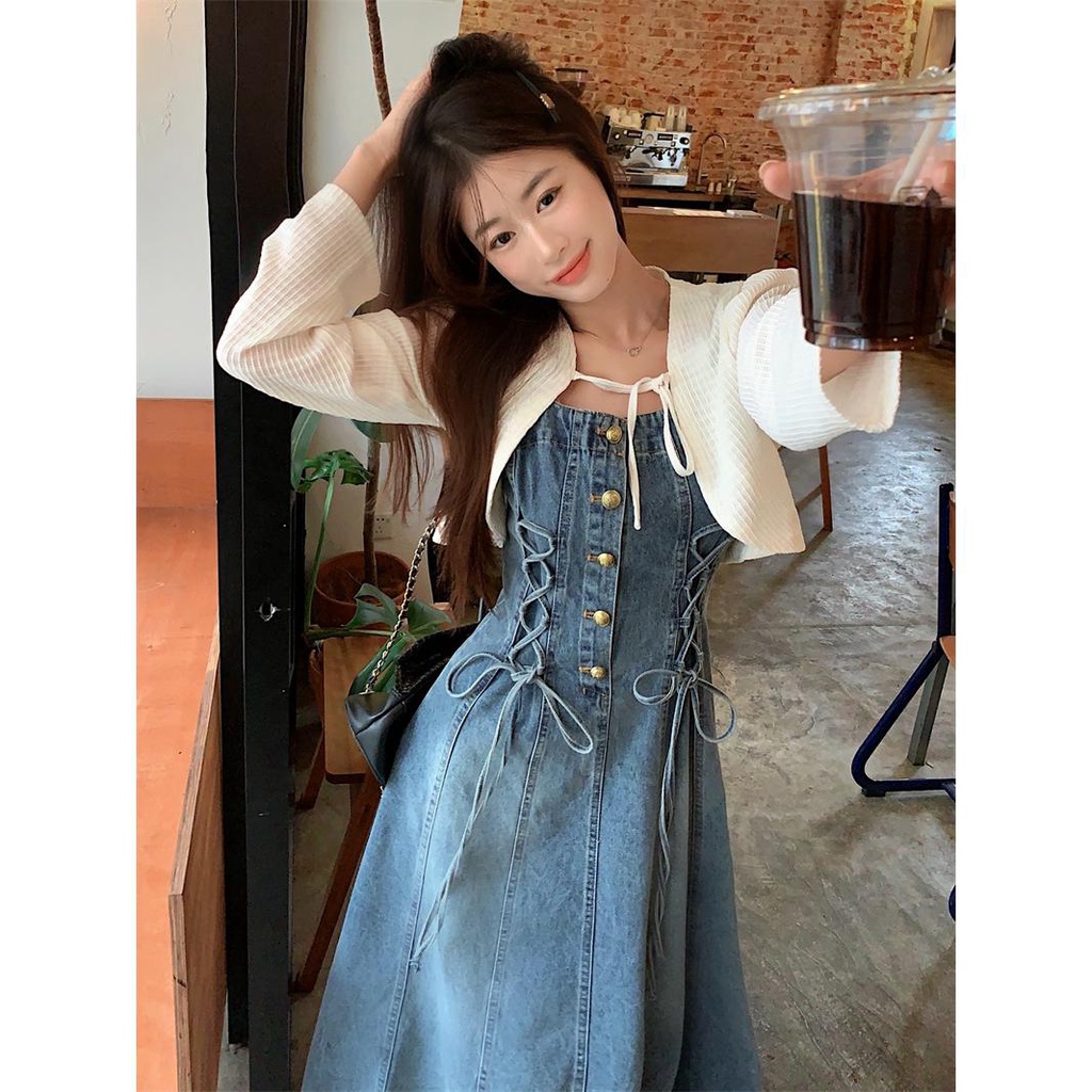 Jual Gaun halter denim/gaun renda setelan jas + setelan dua potong ...