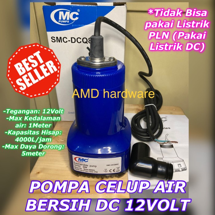Jual POMPA CELUP AIR BERSIH ASIN KOLAM DC 12V Aki/ACCU Submersible MC ...