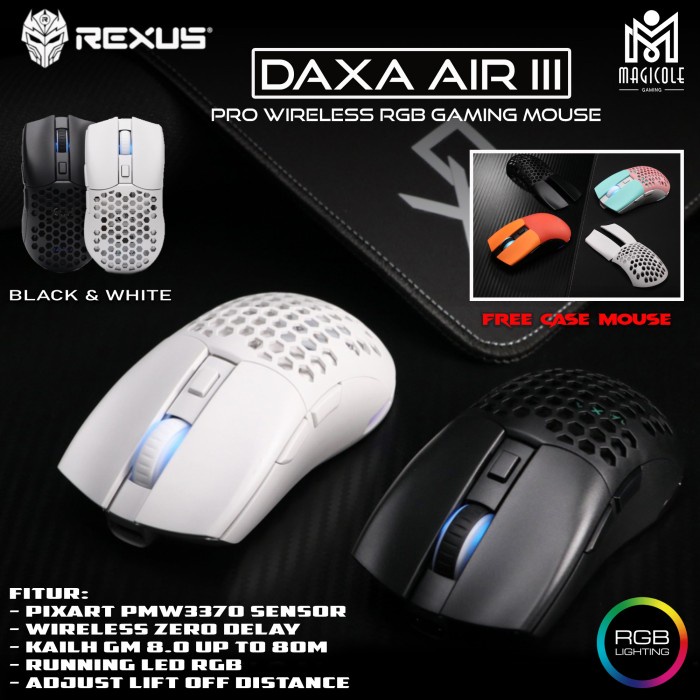 Jual Rexus Daxa Air III Pro Wireless RGB Ultra-Lightweight Gaming Mouse ...
