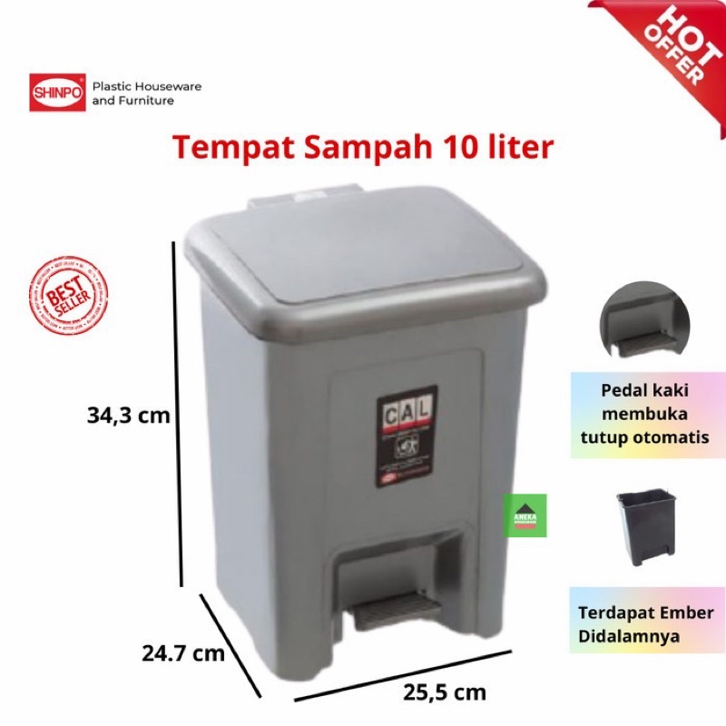Jual TEMPAT SAMPAH PEDAL SHINPO 10 LITER SIP 710 CIELO DUSTBIN | Shopee Indonesia
