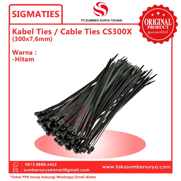 Jual Kabel Ties / Cable Ties Cs300X Hitam 300X7,6 Mm Sigma | Shopee ...
