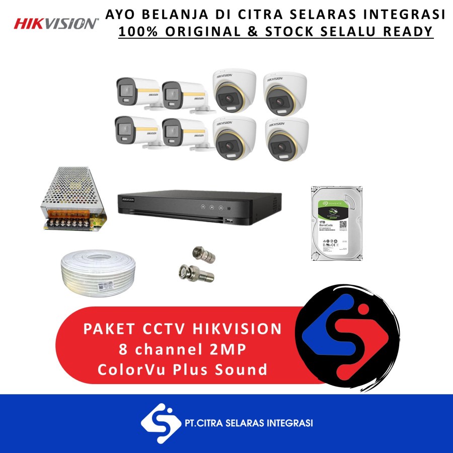 Jual PAKET CCTV HIKVISION 8 channel 2MP ColorVu Plus Sound | Shopee Indonesia