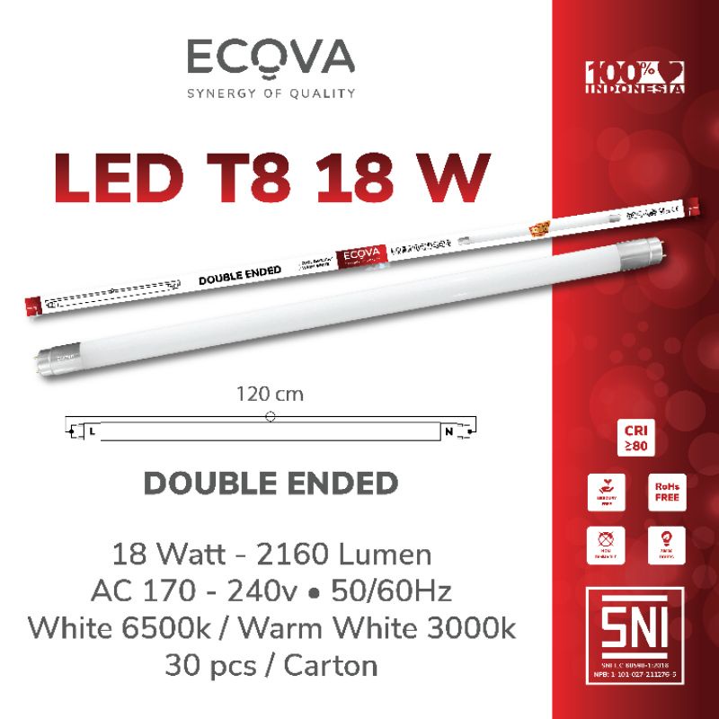 Jual Lampu LED TL T8 Tube ECOVA ( 9 & 18 watt ) | Shopee Indonesia