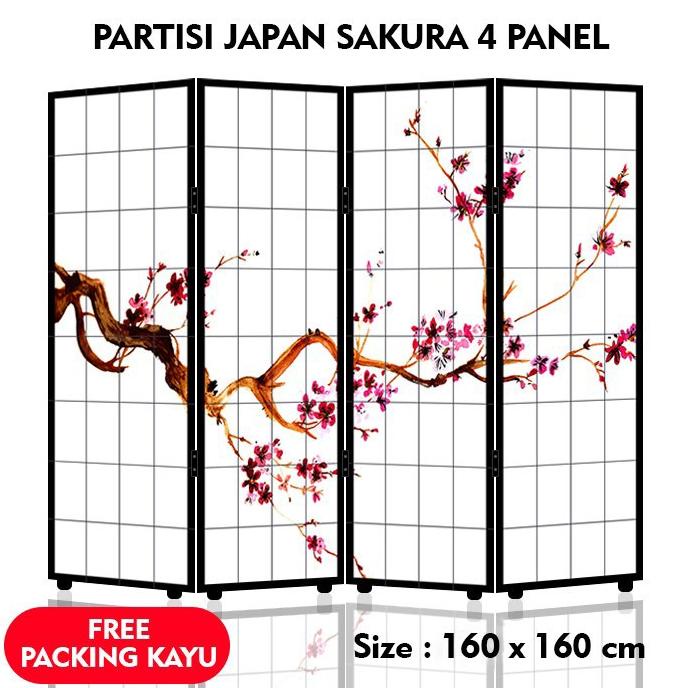 Jual TERBARU !!! Sketsel Partisi Sakura Jepang 4 Panel Pembatas Ruang ...
