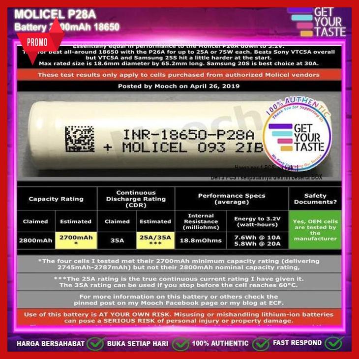 Jual Battery Zootech Molicel P28A 2800mAh 35A 18650 Battery Authentic bahiyyah_43 | Shopee Indonesia