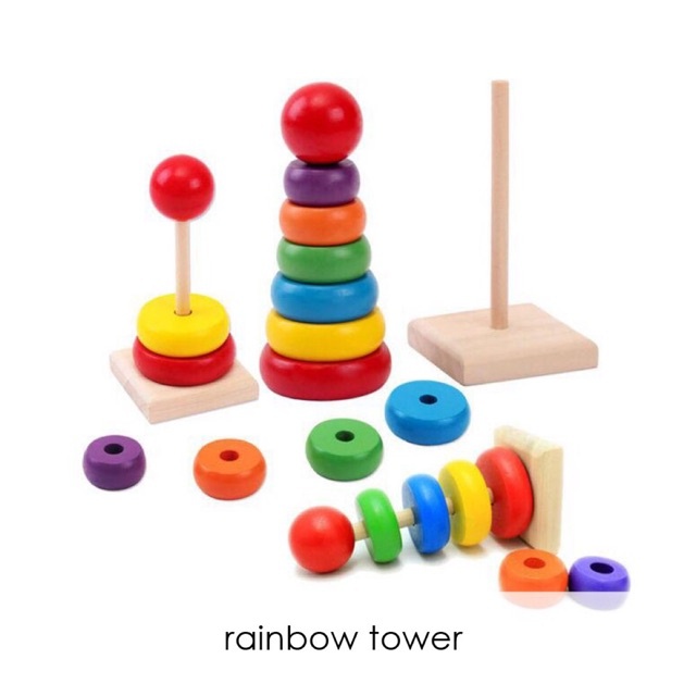 Jual Mainan Edukasi Donat Susun Kayu/Rainbow Tower/Menara Donat Susun ...