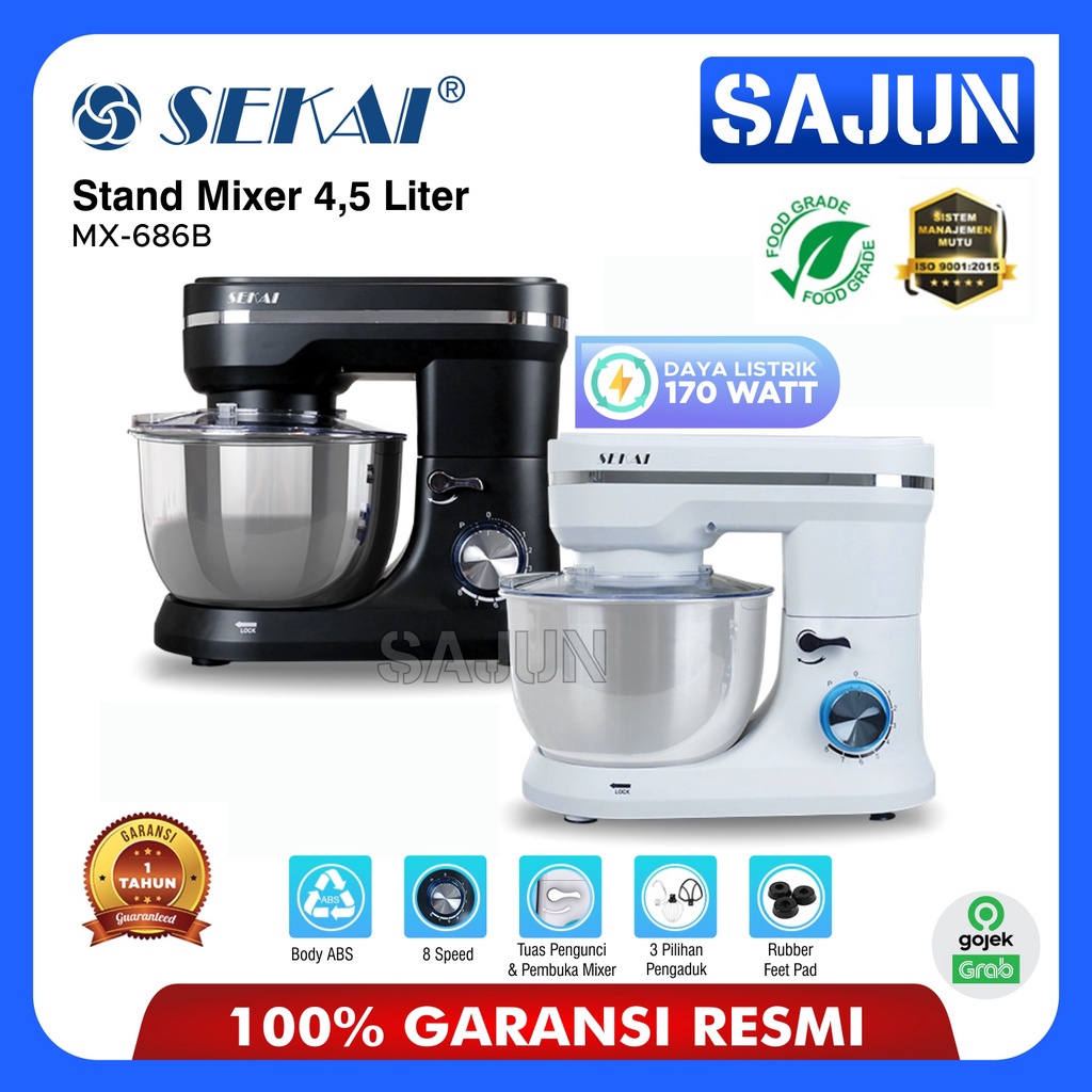 Jual SEKAI Stand Mixer 4,5 Liter MX686B Pengaduk Adonan Low Watt MX ...